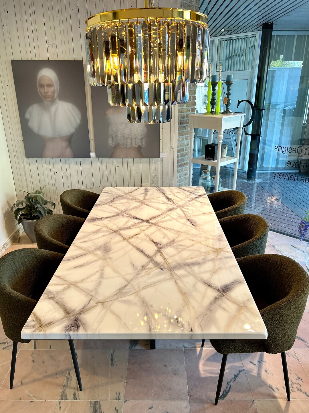 Bespoke Gold and Blue Marble Dining Table, Unique Furniture, Create ...