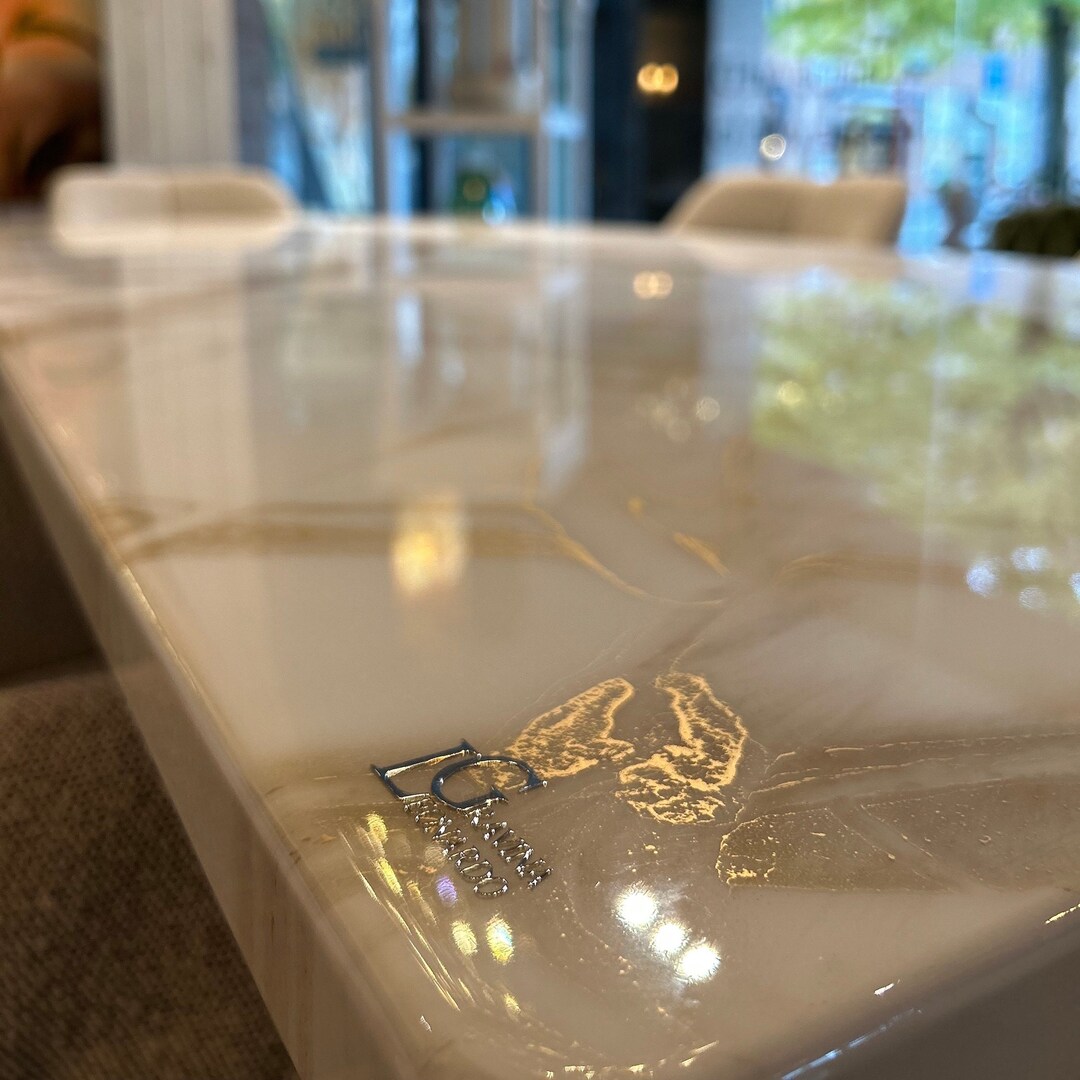 Custom Made Dining Table Epoxy White and Gold Faux Marble - Etsy