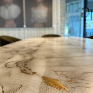 Extra Thickness Custom Made Dining Table Top. Unique White and Gold ...