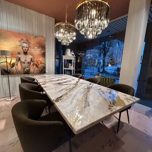 Bespoke Bright Gold Highlights Dining Table, Pearl Color Marble Design ...