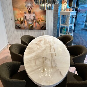 Bespoke Oval Dining Table, Epoxy Resin Art, White and Gold Marble ...