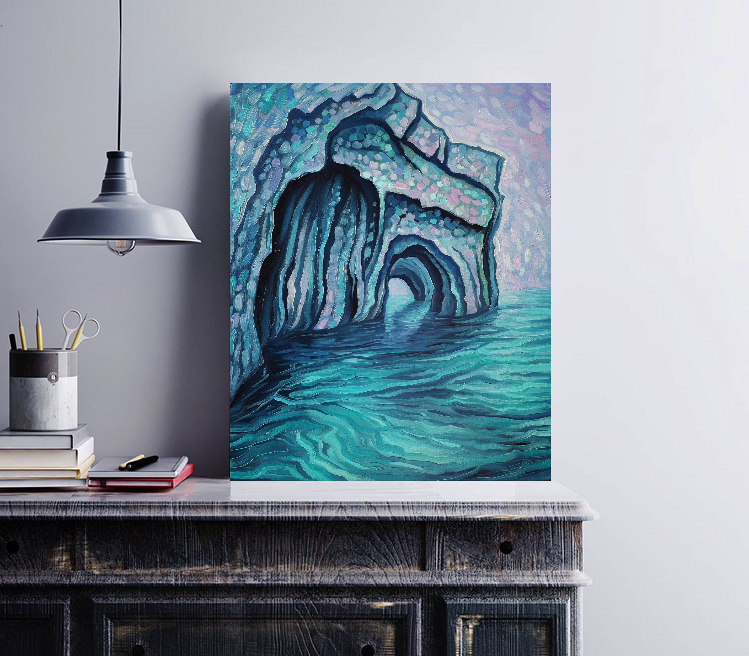 Art & Collectibles Oil Painting cave and rocks Travel gift Oil on panel ...