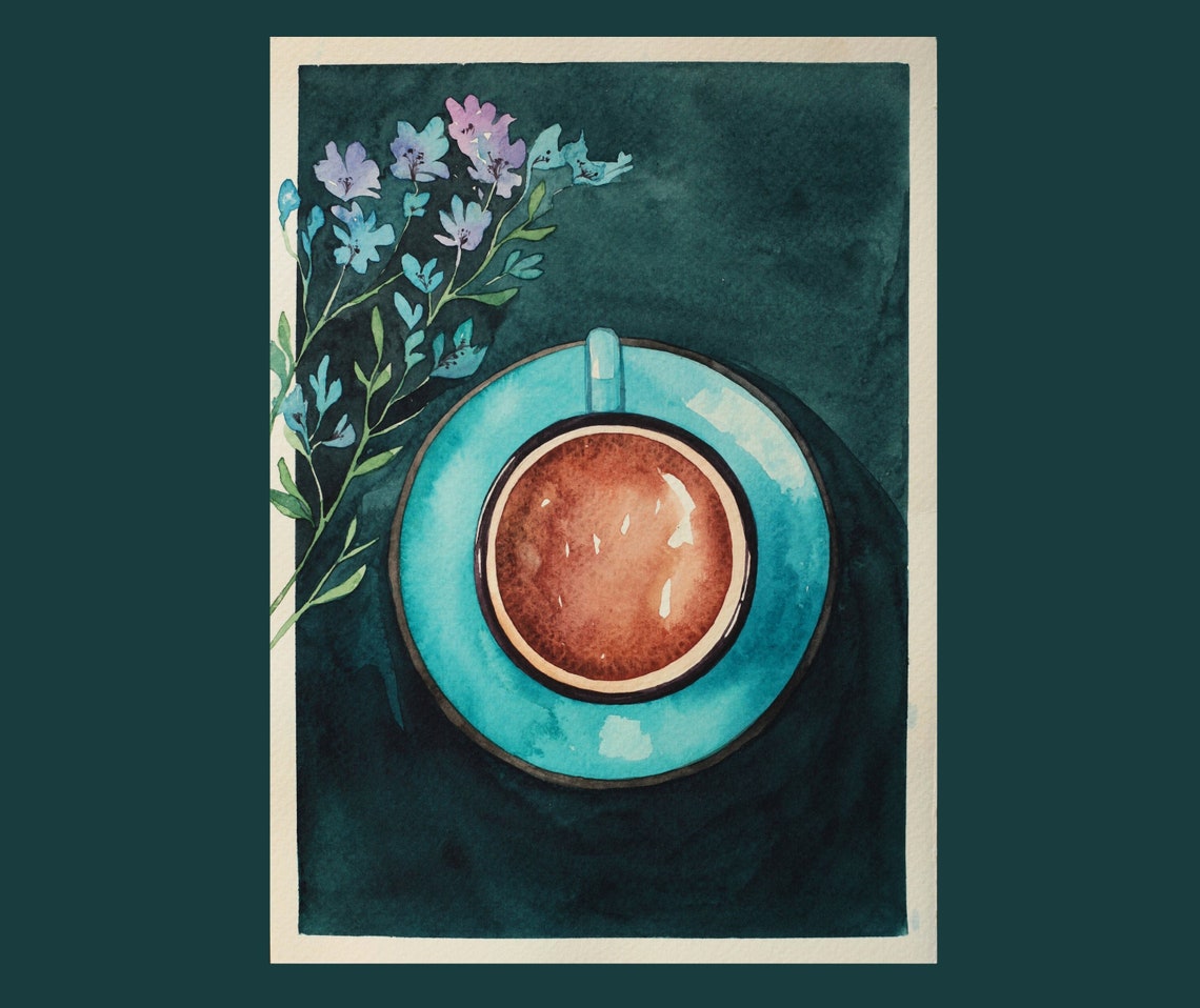 Coffee Cup Original Watercolor Painting Flower Watercolor - Etsy