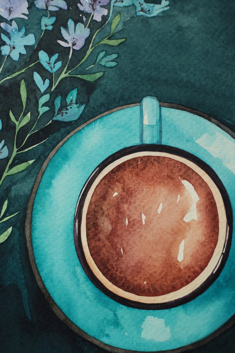 Coffee Cup Original Watercolor Painting Flower Watercolor - Etsy