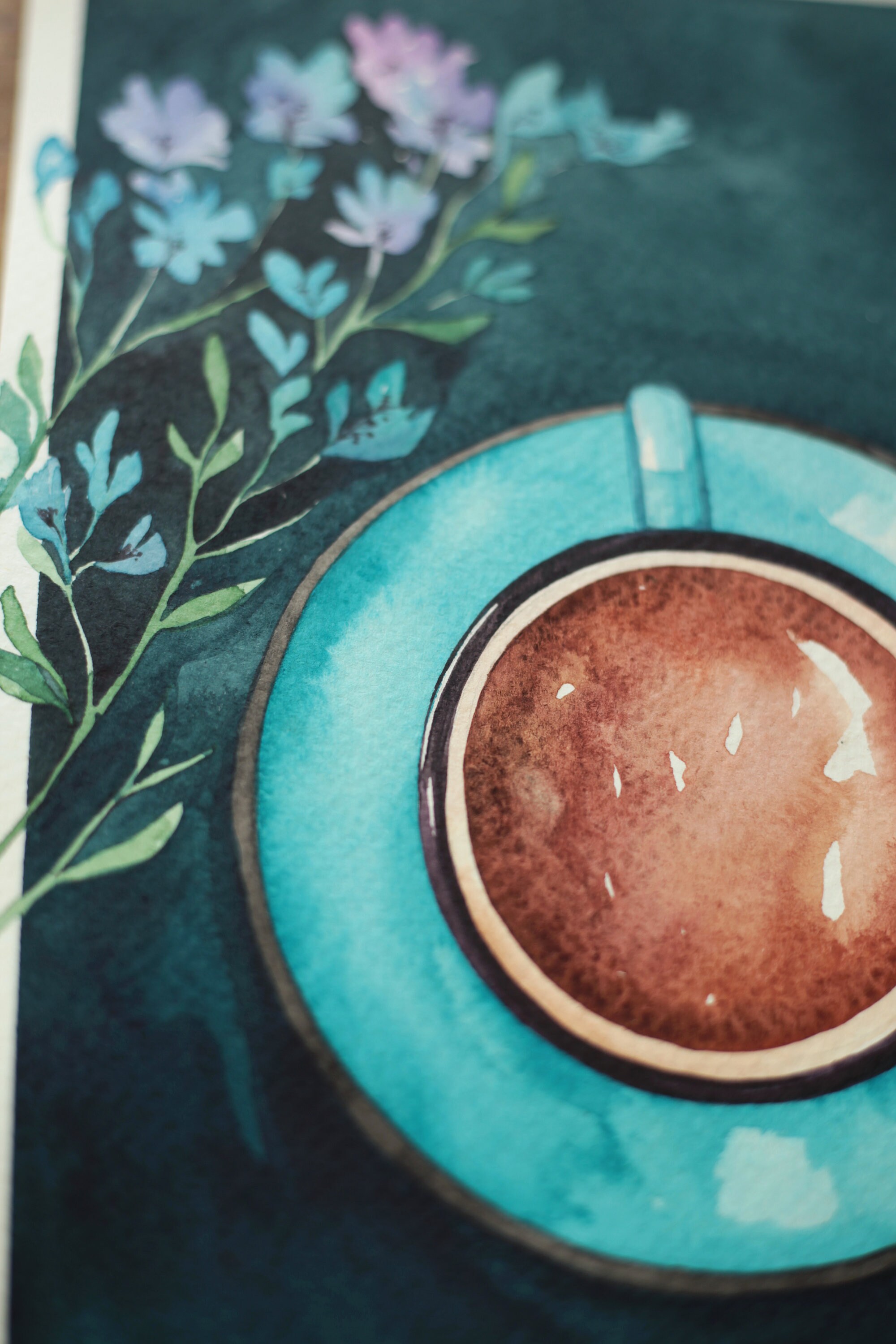 Coffee Cup Original Watercolor Painting Flower Watercolor - Etsy