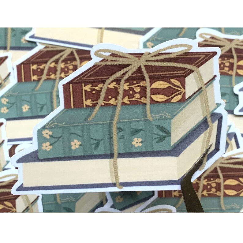 Glossy Vintage Stacked Books Vinyl Sticker Die Cut Sticker - Etsy