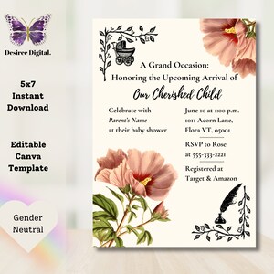 Regency Royal Baby Shower Invitation Editable Canva Template Royalcore ...