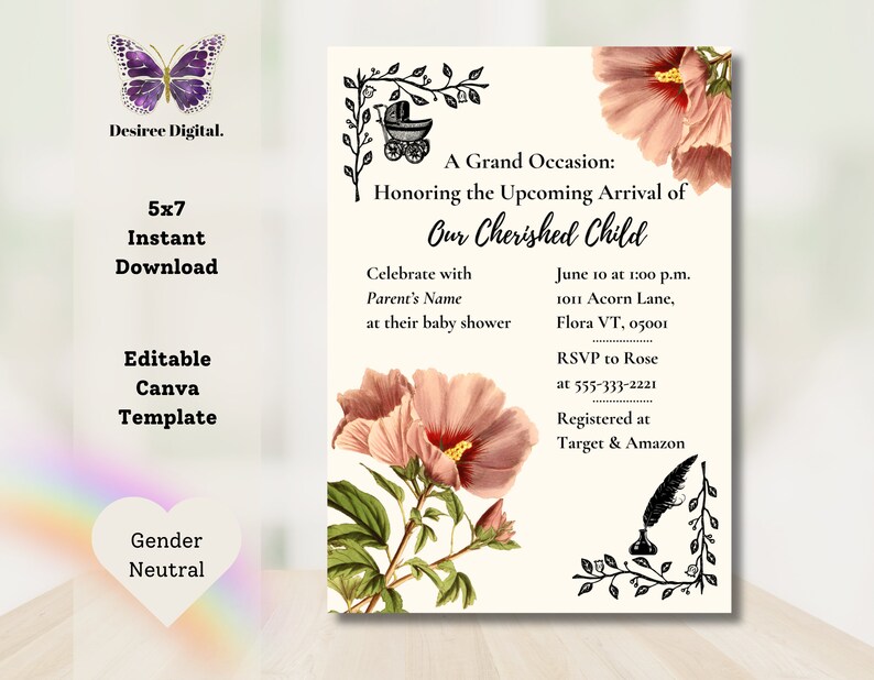 Regency Royal Baby Shower Invitation Editable Canva Template Royalcore ...