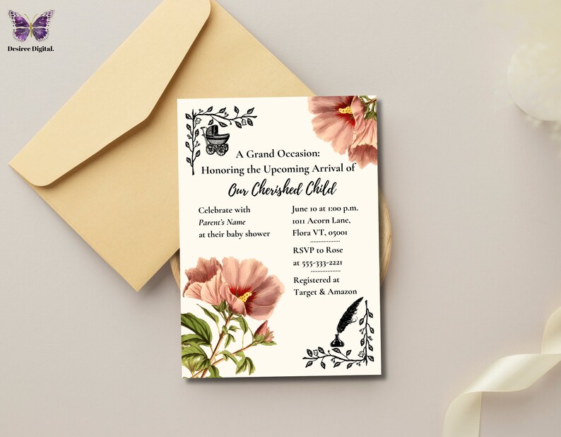 Regency Royal Baby Shower Invitation Editable Canva Template Royalcore ...