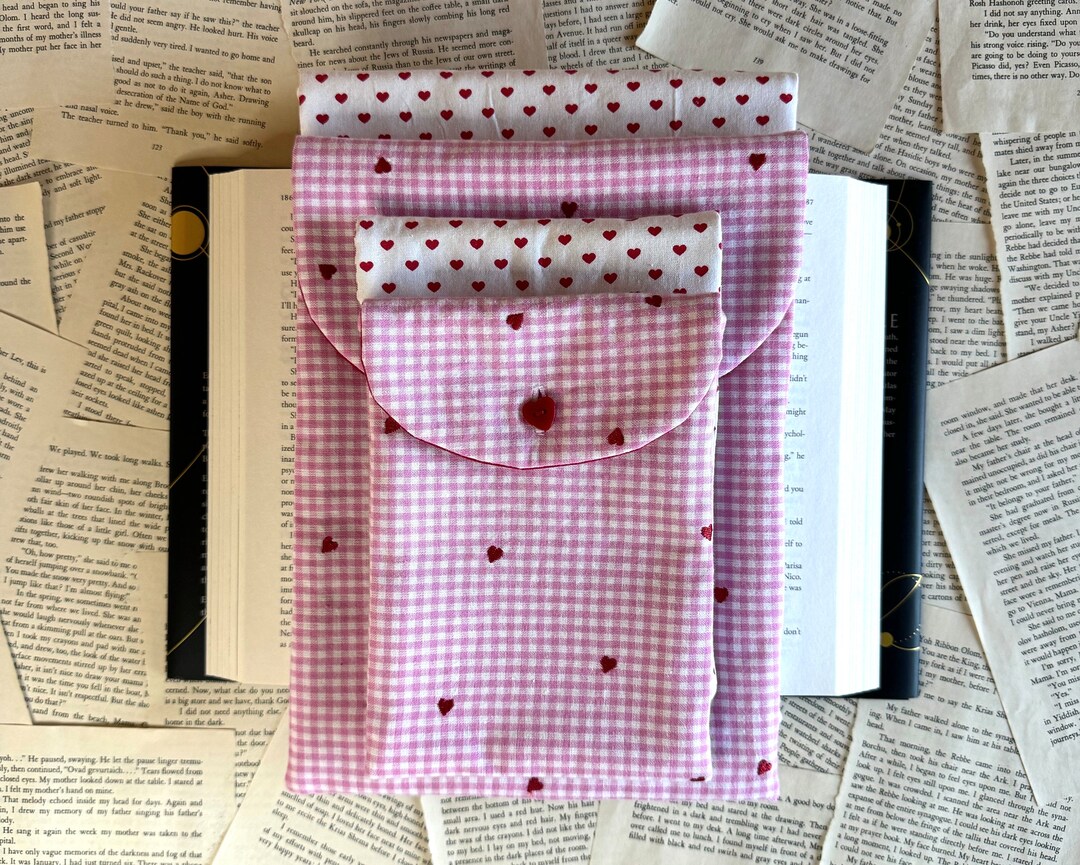 Coquette Hearts Kindle/book Sleeves Ditsy Hearts and Pink Gingham Book ...