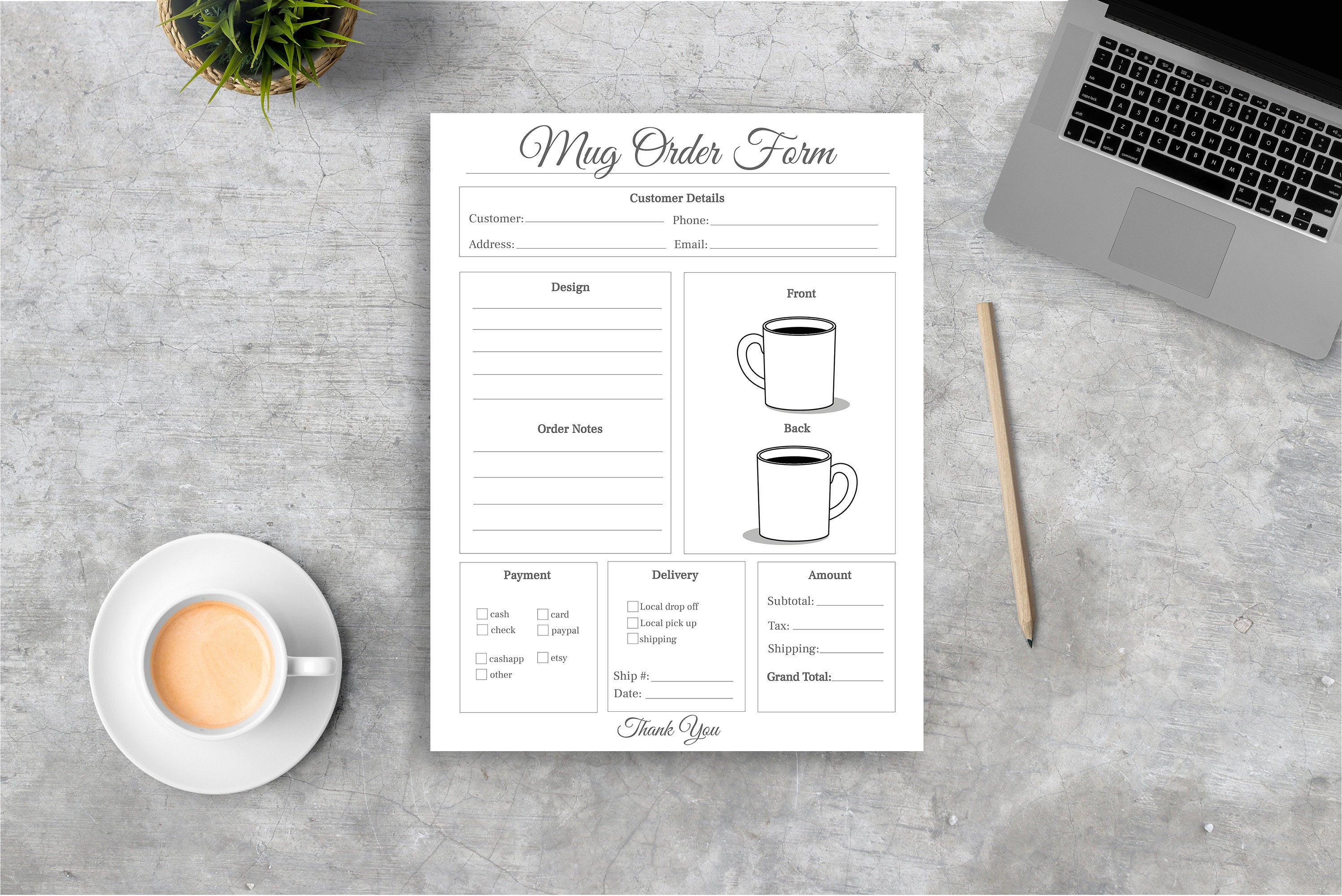 MUG ORDER FORM Printable Editable Etsy Shop Coffee Cup Order | Etsy