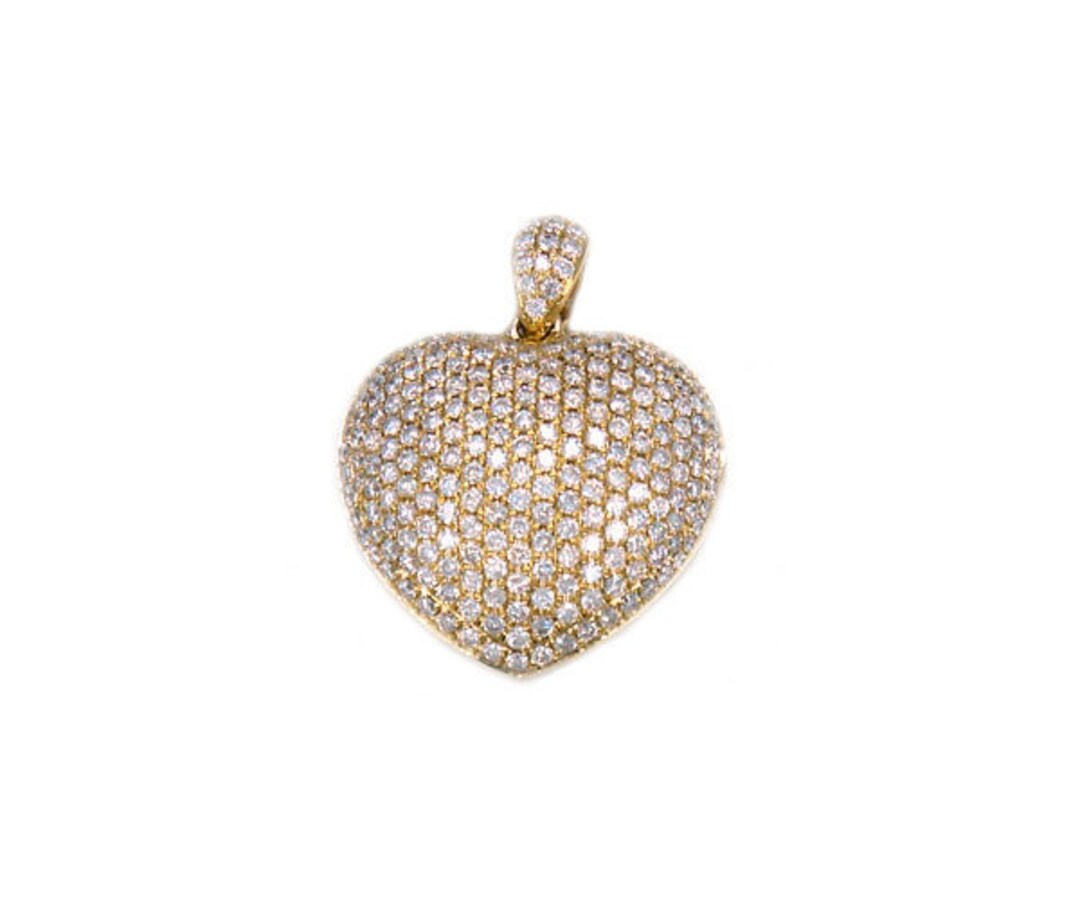 BIG HEART PENDANT, Moissanite Pave Diamond Big Heart Pendant Necklace ...