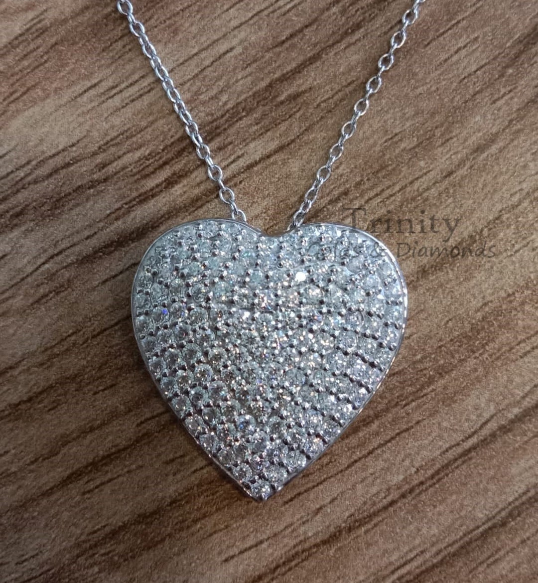 Moissanite Heart Pendant Necklace: Sterling Silver Pave Lab-grown ...