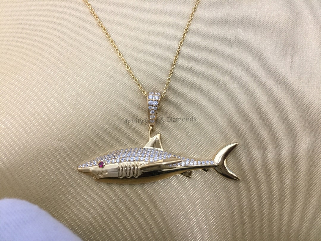 Fish Pendant Necklace • Silver Fish Necklace • Moissanite Diamond ...
