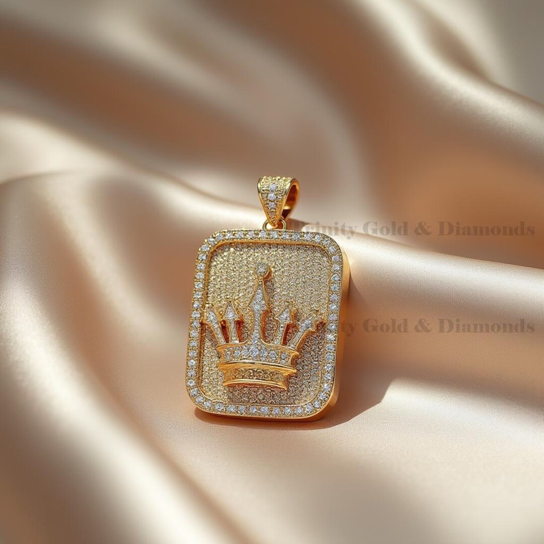 Iced Out Crown Pendant: 14K Gold Plated Moissanite, Hip Hop Jewelry - Etsy