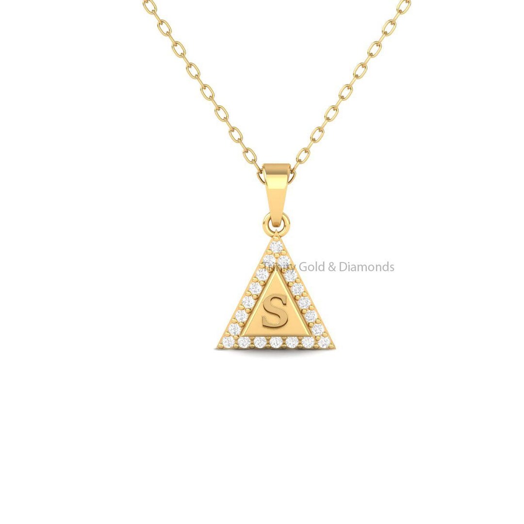 Triangle Initial Pendant: Lab Grown Diamond Halo, 14KT Gold Charm - Etsy