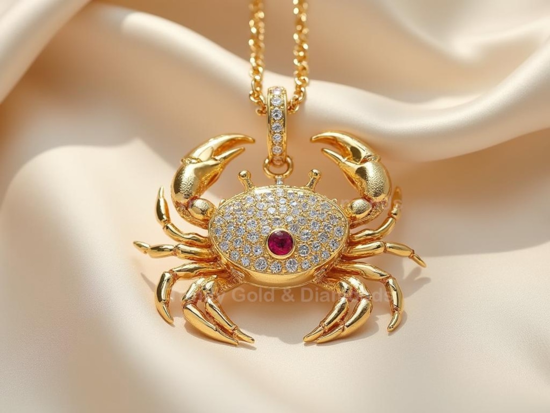 Crab Pendant Necklace • Ruby Center Sea Charm • Ocean Animal Jewelry ...