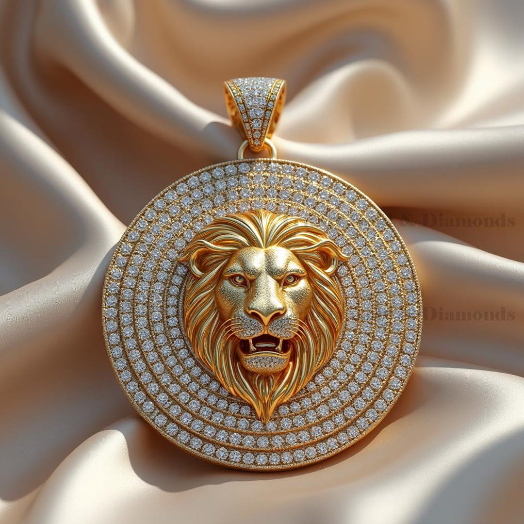 Iced Out Moissanite Lion Head Pendant: 14K Gold Plated Sterling Silver ...