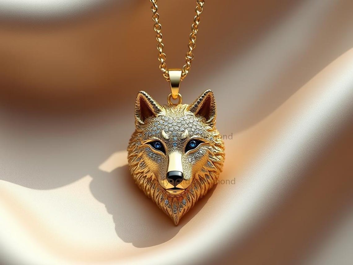 Gold Wolf Head Pendant Necklace: Blue Eye Spirit Animal Jewelry - Etsy