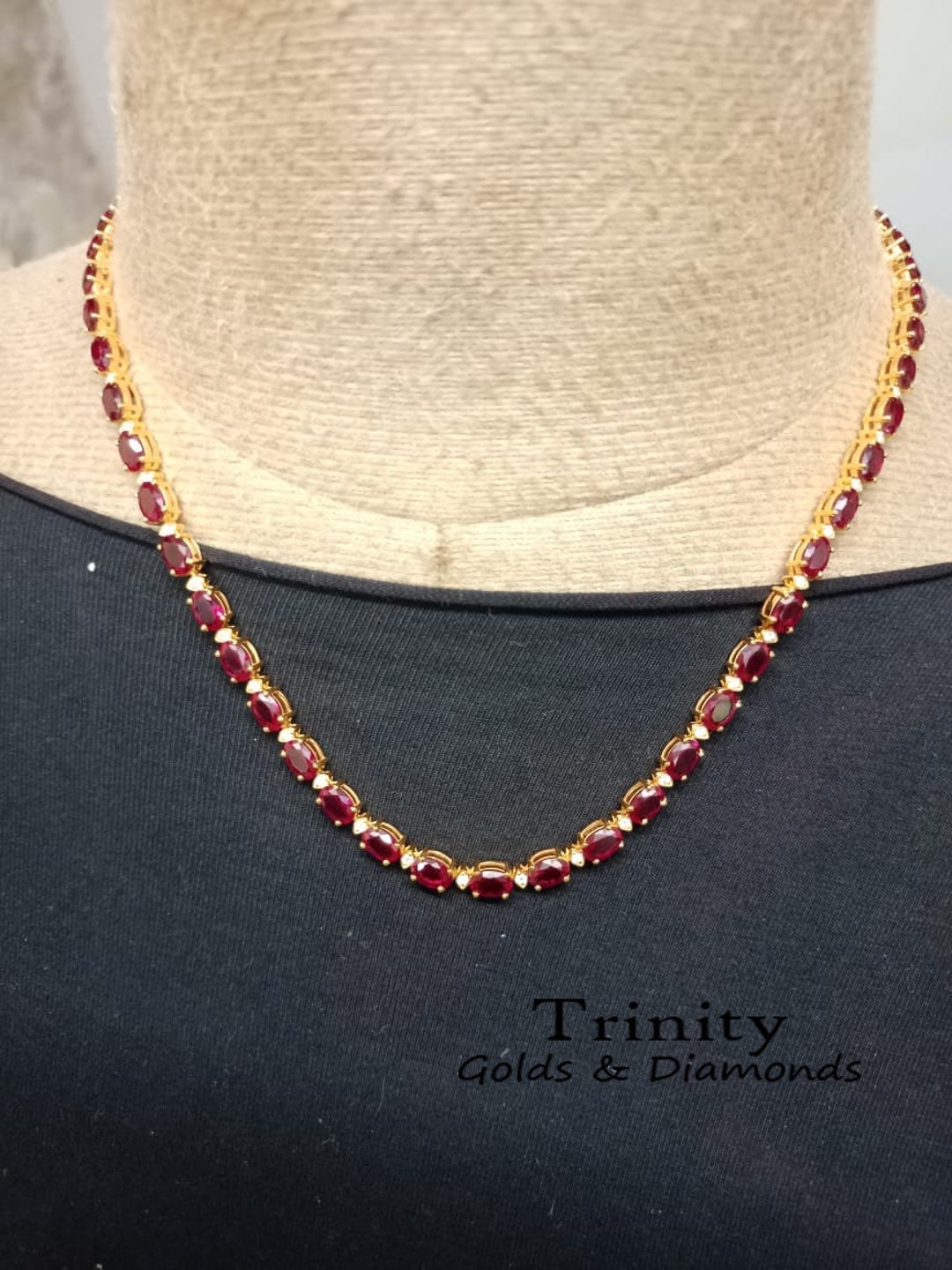 Ruby Tennis Necklace/ 925 Sterling Silver Ruby Necklace/ Diamond Tennis ...