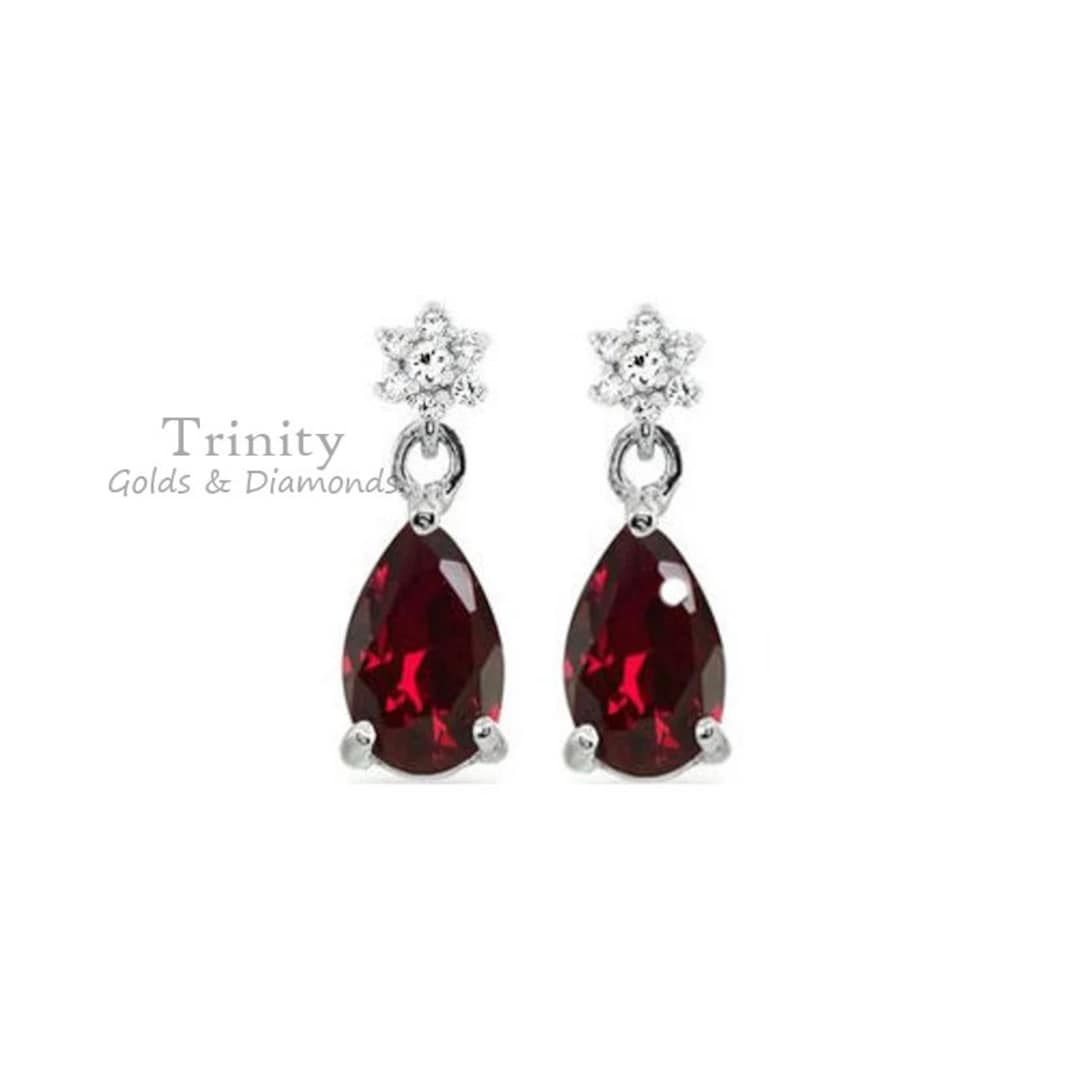 BIG RED RUBY Pear Shape Dangle Diamond Earrings,silver Ruby Earrings ...