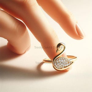 Swan Ring for Women, Adjustable Gold Plated CZ Animal Ring, Elegant ...