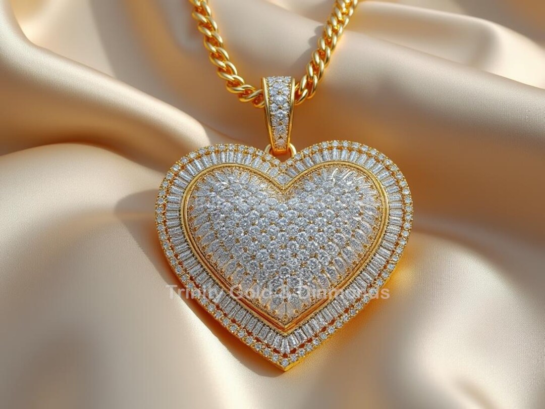 Iced Out Heart Pendant Necklace: Gold Pave Charm, Hip Hop Jewelry - Etsy