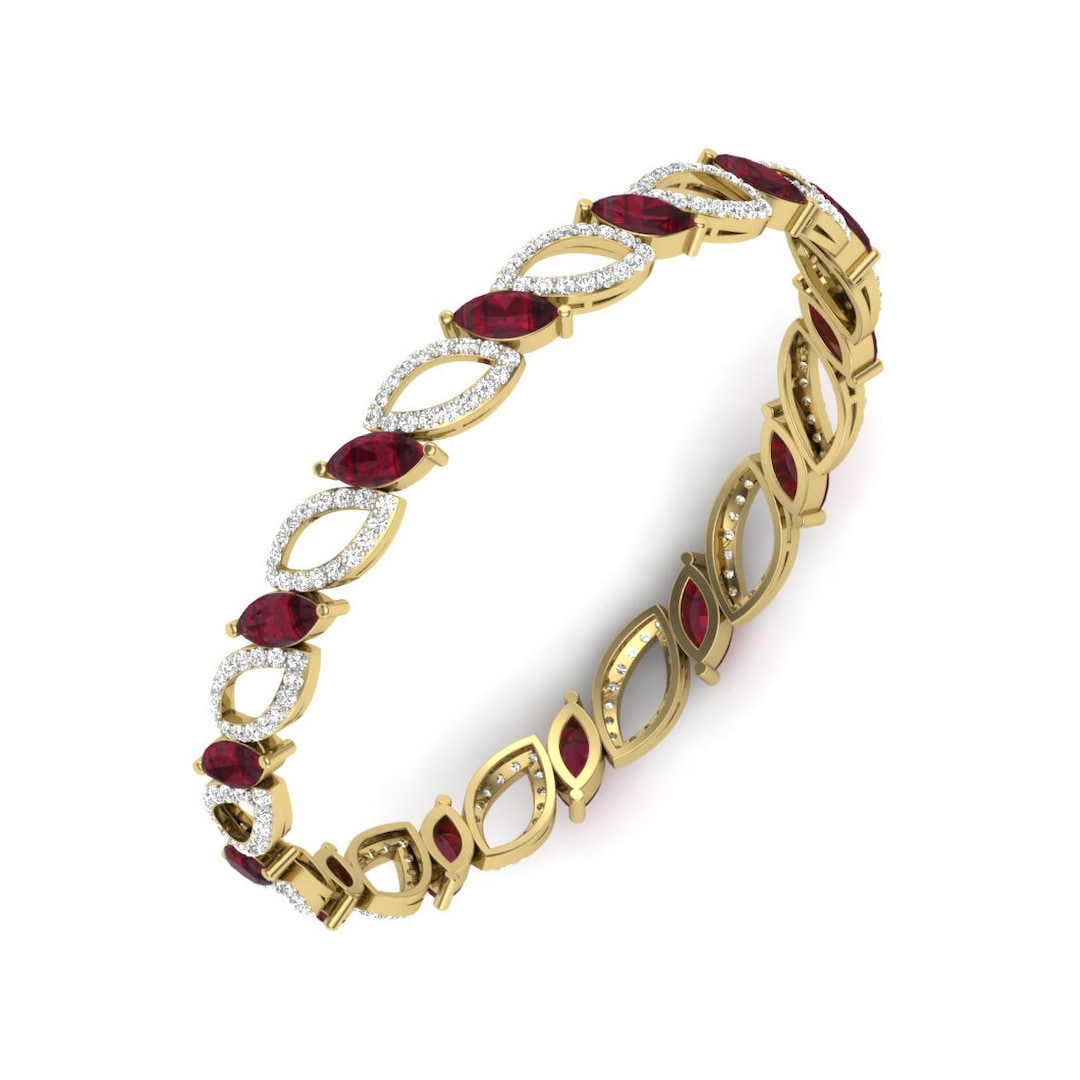 4.00ct Diamond and Red Ruby Marquise Cut Women's Bangle, 925 Sterling ...