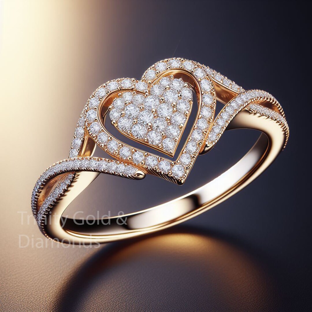 Moissanite Heart Ring: 14KT Gold Plated Sterling Silver Promise Ring - Etsy
