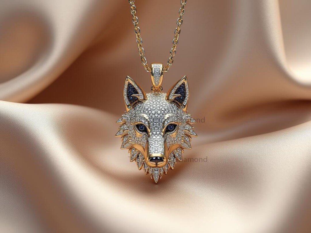 Gold Wolf Head Pendant Necklace: Icy CZ Pave Animal Totem - Etsy