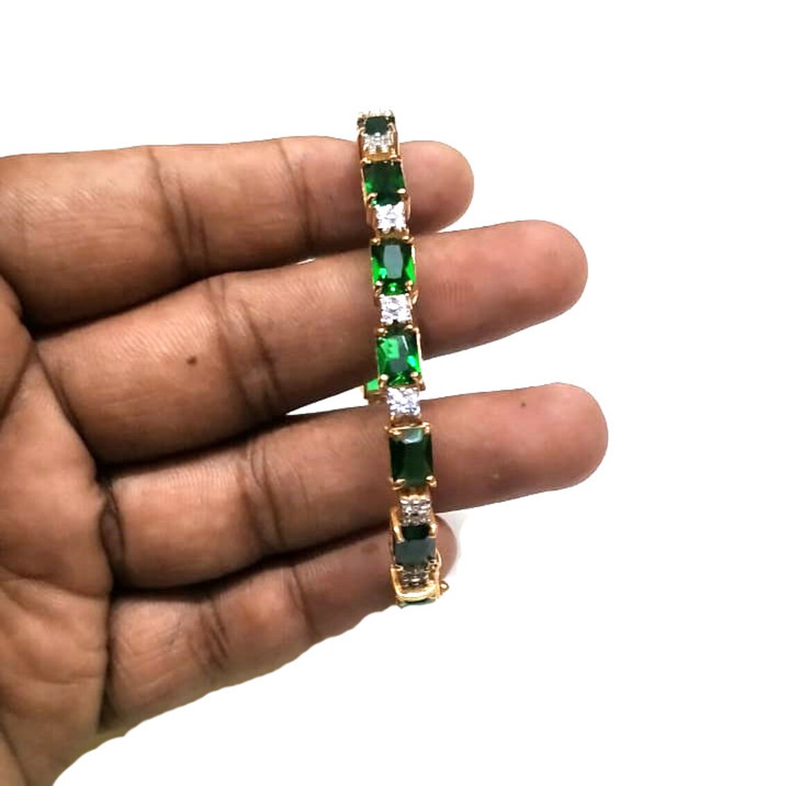 Emerald And Diamond Tennis Bracelet With 14kt Gold Plated On Etsy