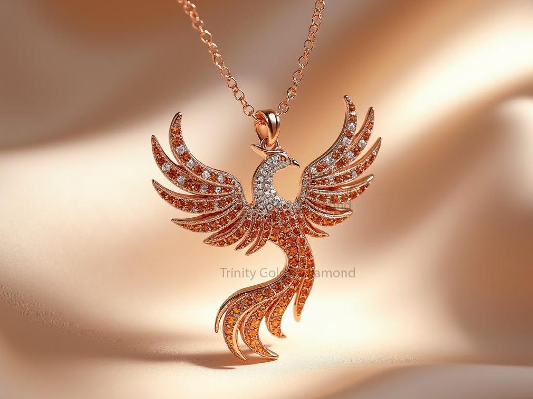 Handmade Rose Gold Phoenix Necklace: Cubic Zirconia Firebird Pendant - Etsy