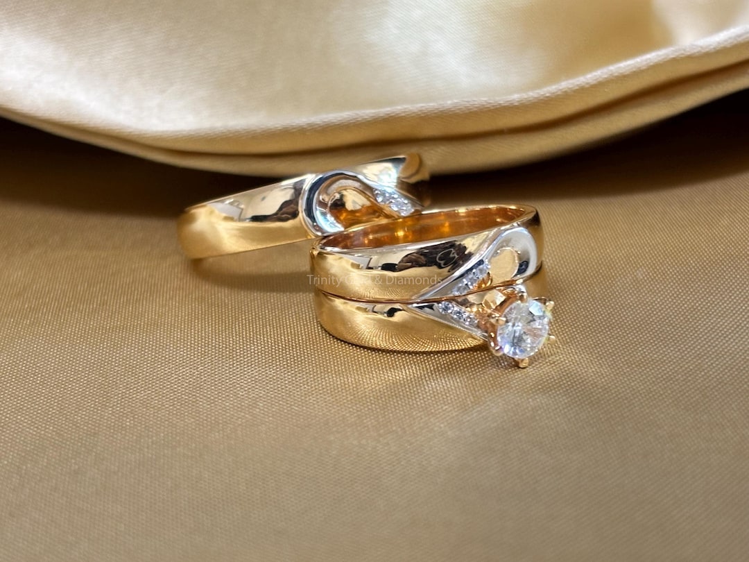 Love Trio Bridal Set • Engagement Ring Set of 3 Rings • Wedding Trio ...