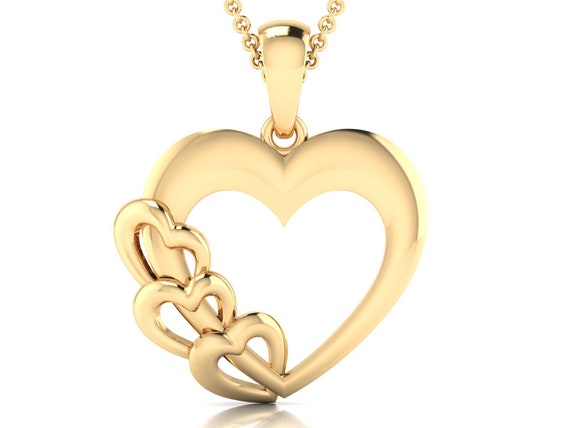 Open Heart With Three Small Heart Shape Pendant Necklace With 10kt Gold Over Sterling Silver diamond Heart Pendant Etsy