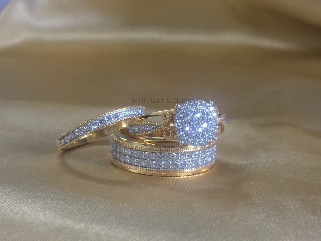 Trio Bridal Set • Engagement Ring Set of 3 Rings • Wedding Trio Set ...
