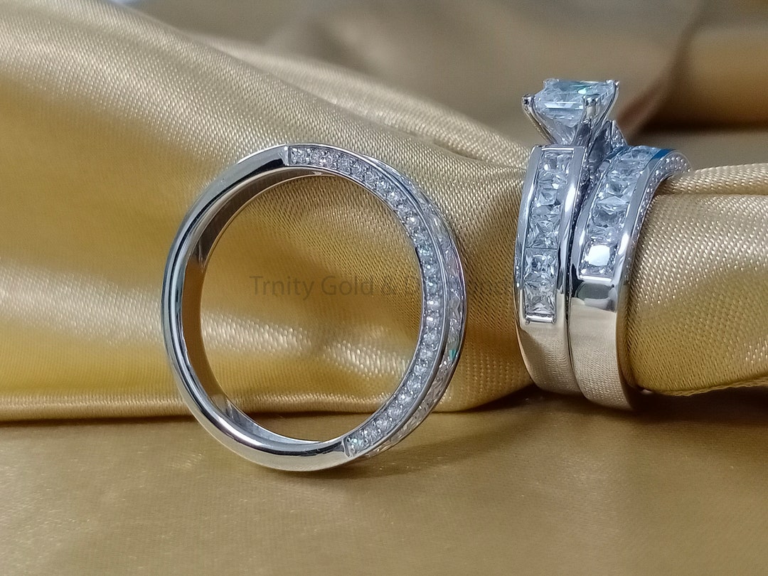 Wedding Band Trio Ring Set | Matching Engagement Ring Set Bridal Trio ...