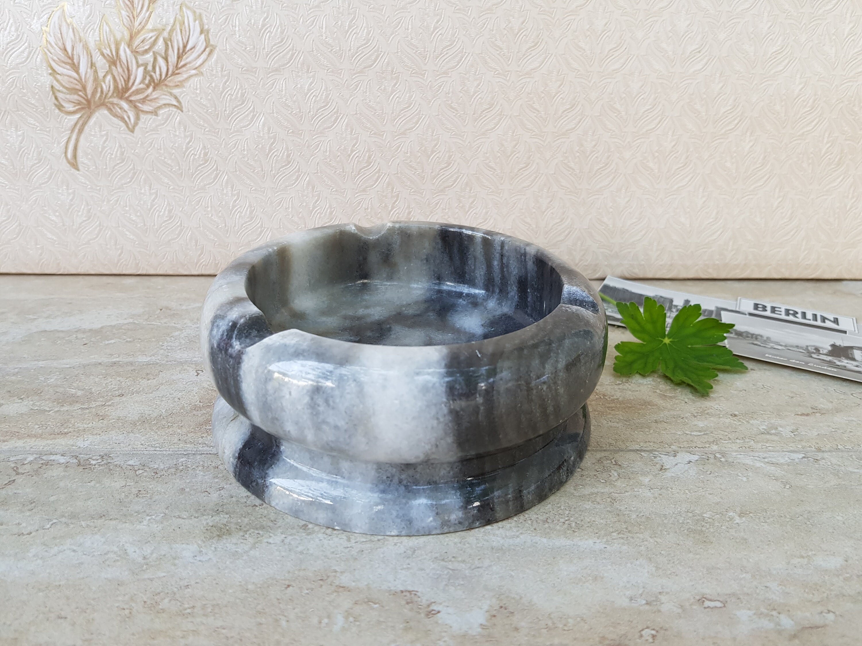 Vintage Veined Marble Ashtray Unique Stone Ashtray Round - Etsy