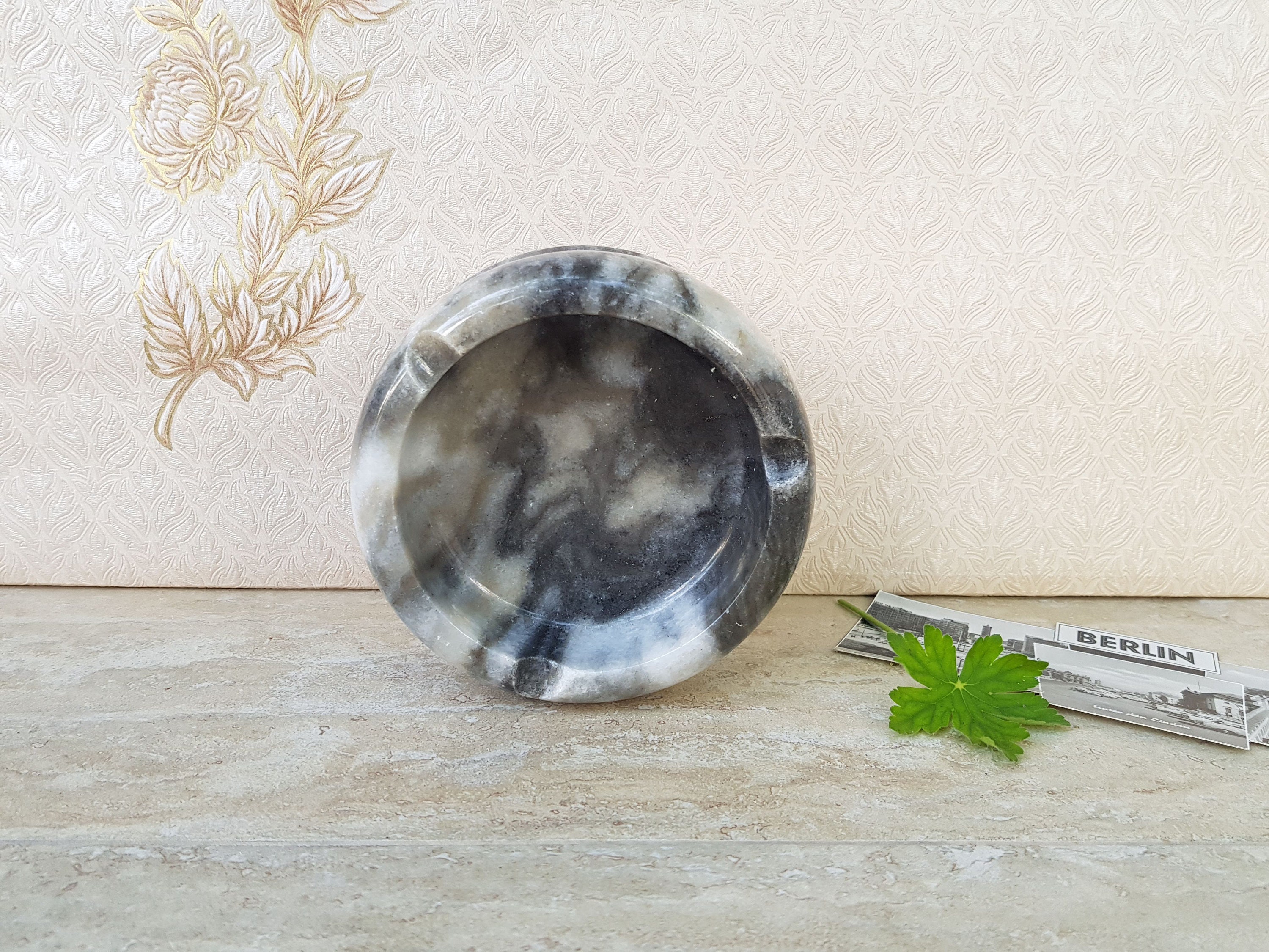 Vintage Veined Marble Ashtray Unique Stone Ashtray Round - Etsy