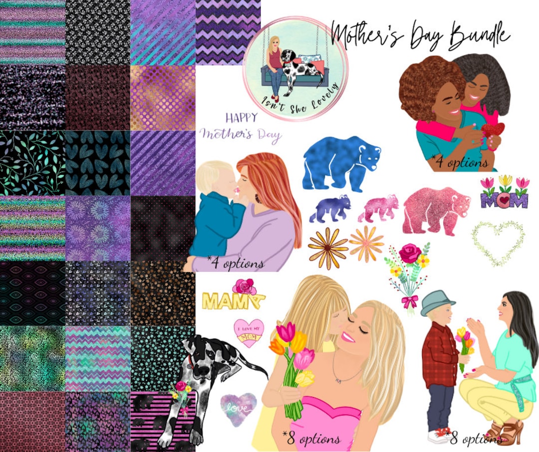 The Mother's Day Clipart Bundle With Digital Paper & Girls - Etsy