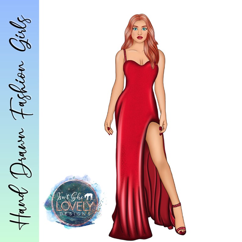 Fashion Girl Red Dress Character Clip Art Set of 8 Png Files - Etsy