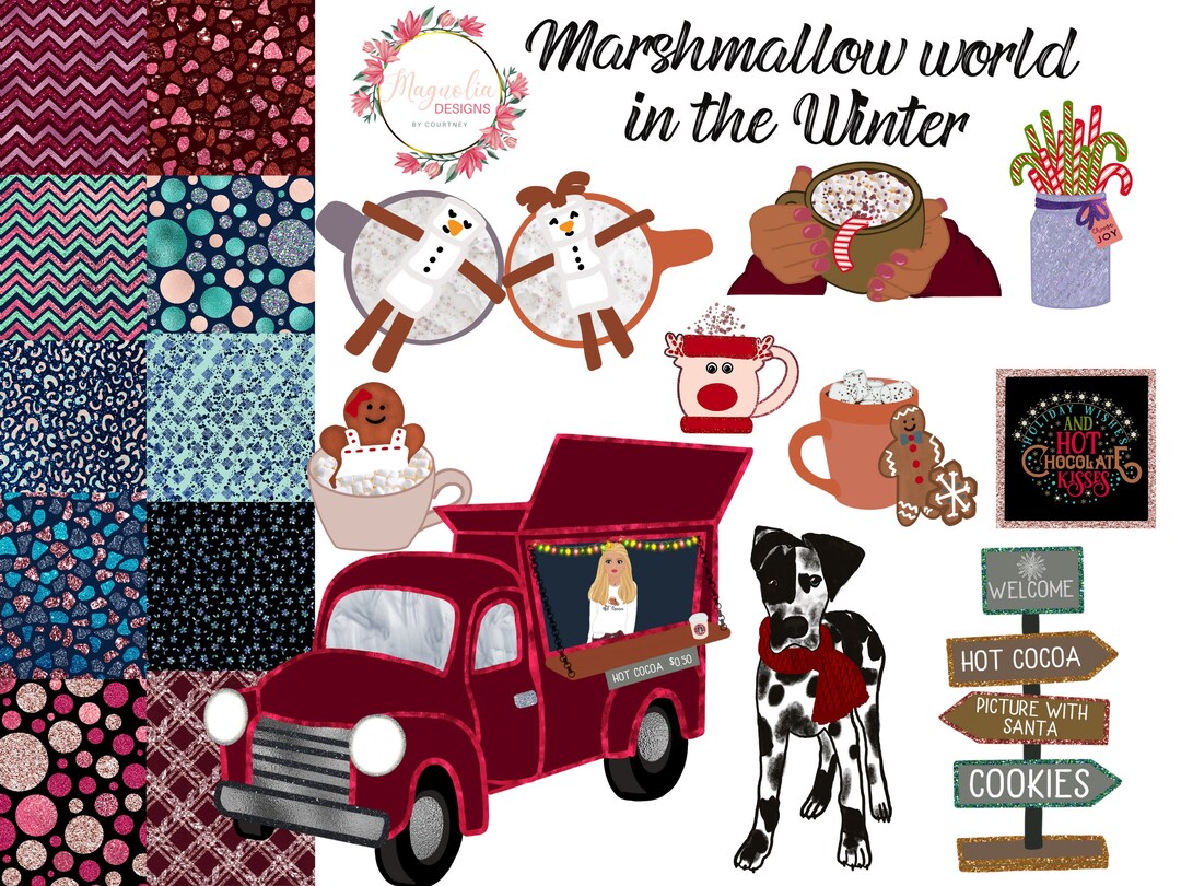 Marshmallow World in the Winter Clip Art Bundle With Digital Paper - Etsy