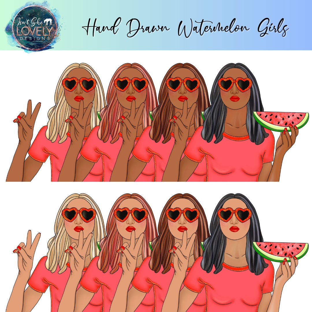 Cute Watermelon Girl Character Clip Art Set of 8 Png Files - Etsy