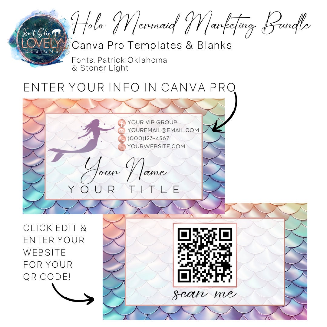 Holo Mermaid Business Card, Loyalty Card, Scratch Off, Notecard, Sticker, Cover Photo CANVA PRO ...