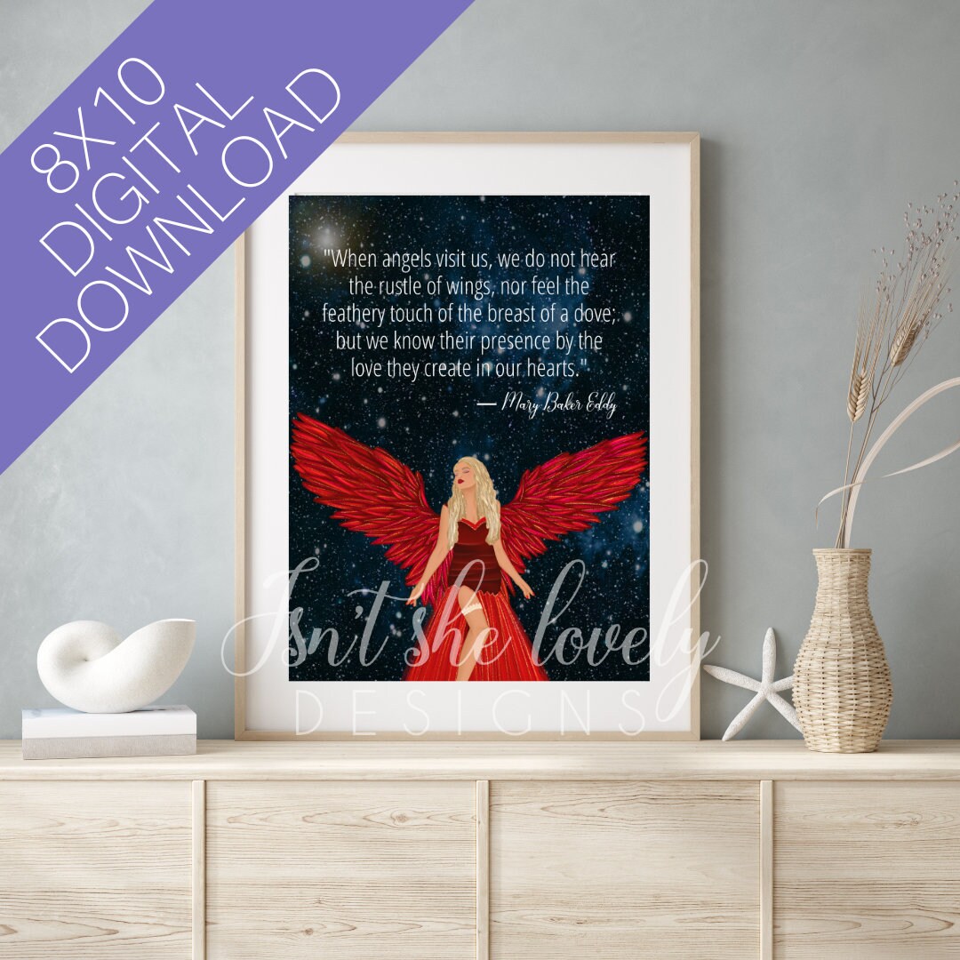 DIGITAL DOWNLOAD Red Angel Hand Drawn Girl and Quote 8x10 - Etsy