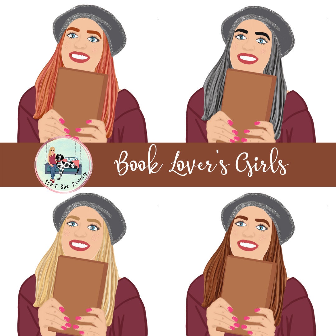 The Book Lovers Clipart Bundle With Digital Paper & Girls - Etsy