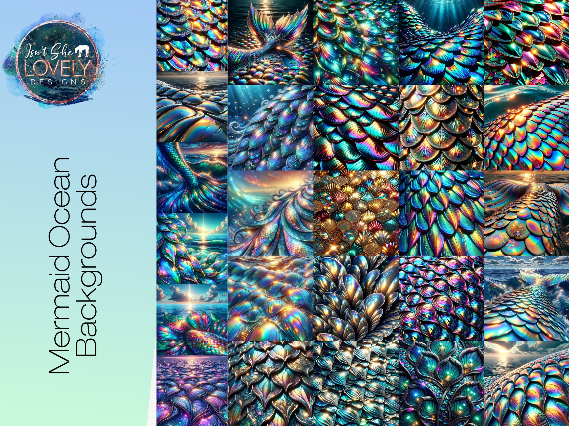 Set of 26 Glowing Sparkle Mermaid Ocean 12x12 Backgrounds Digital ...