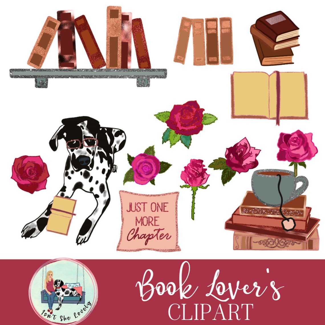 The Book Lovers Clipart Bundle With Digital Paper & Girls - Etsy