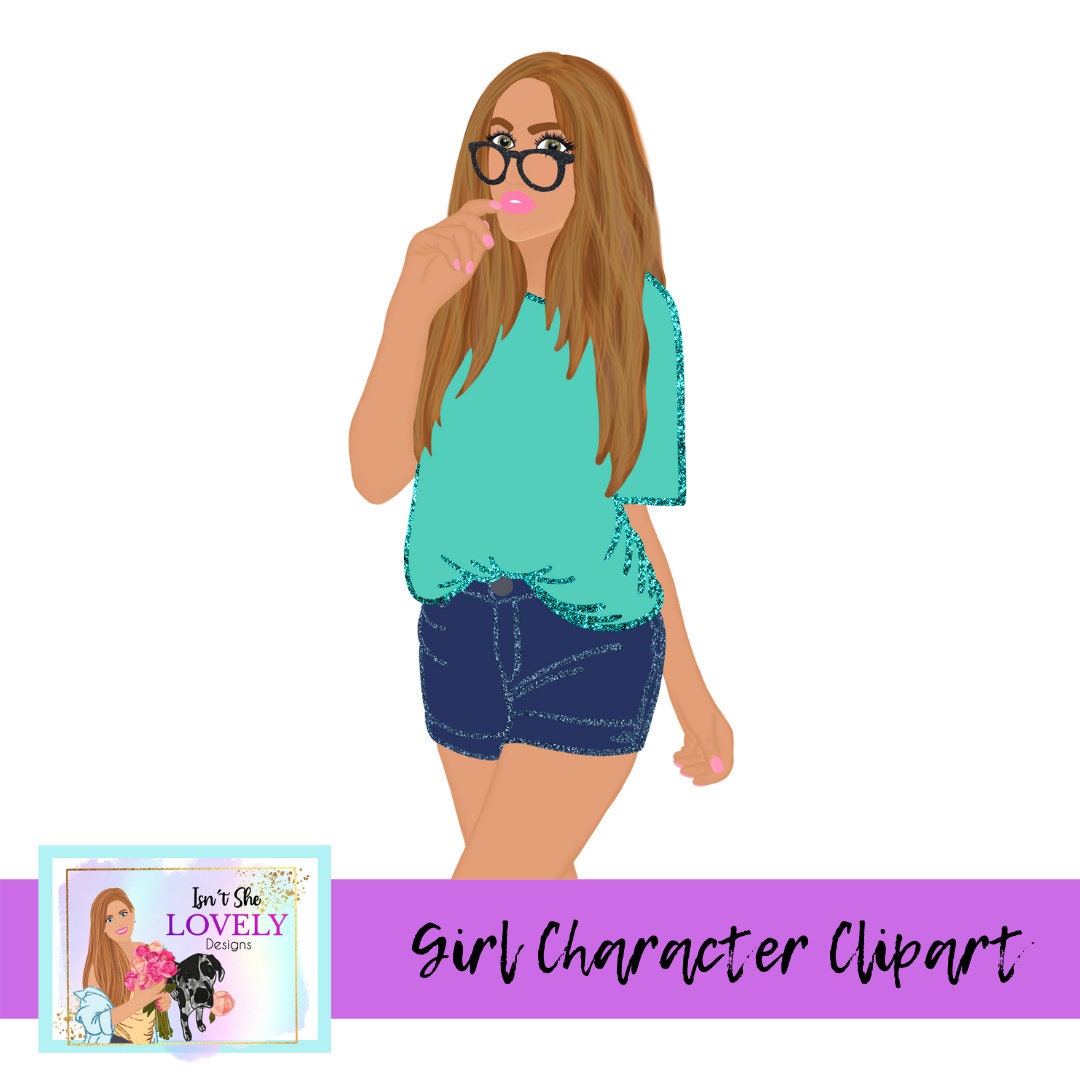 Cute girl character clip art set of 8 png files | Etsy