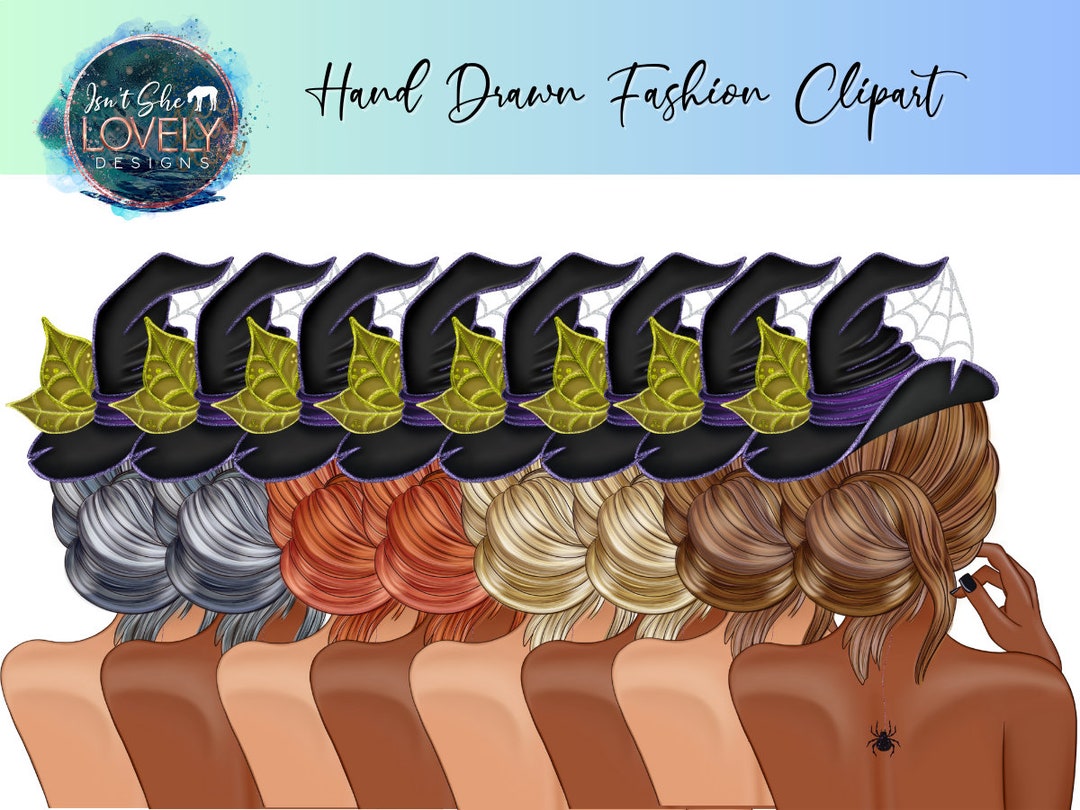 Cute Halloween Witch Fashion Girl Character Clip Art With and Without ...