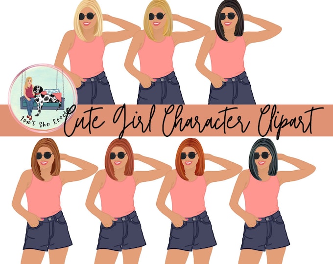 Cute Girl Character Clip Art- Set of 7 Png Files - Etsy